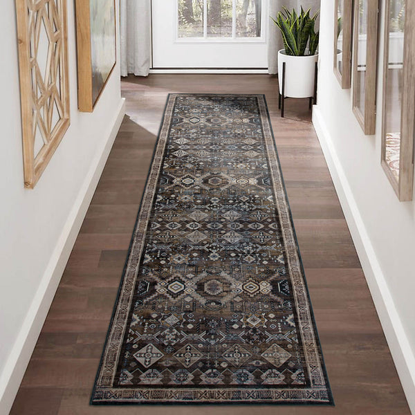 Vintage Brown Hallway Runner Rug Tonal Beautiful Corridor Runner Washa ...